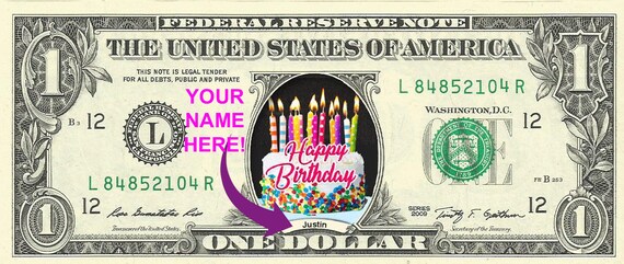 Happy Birthday WITH NAME Dollar Bill REAL Money Great - Etsy
