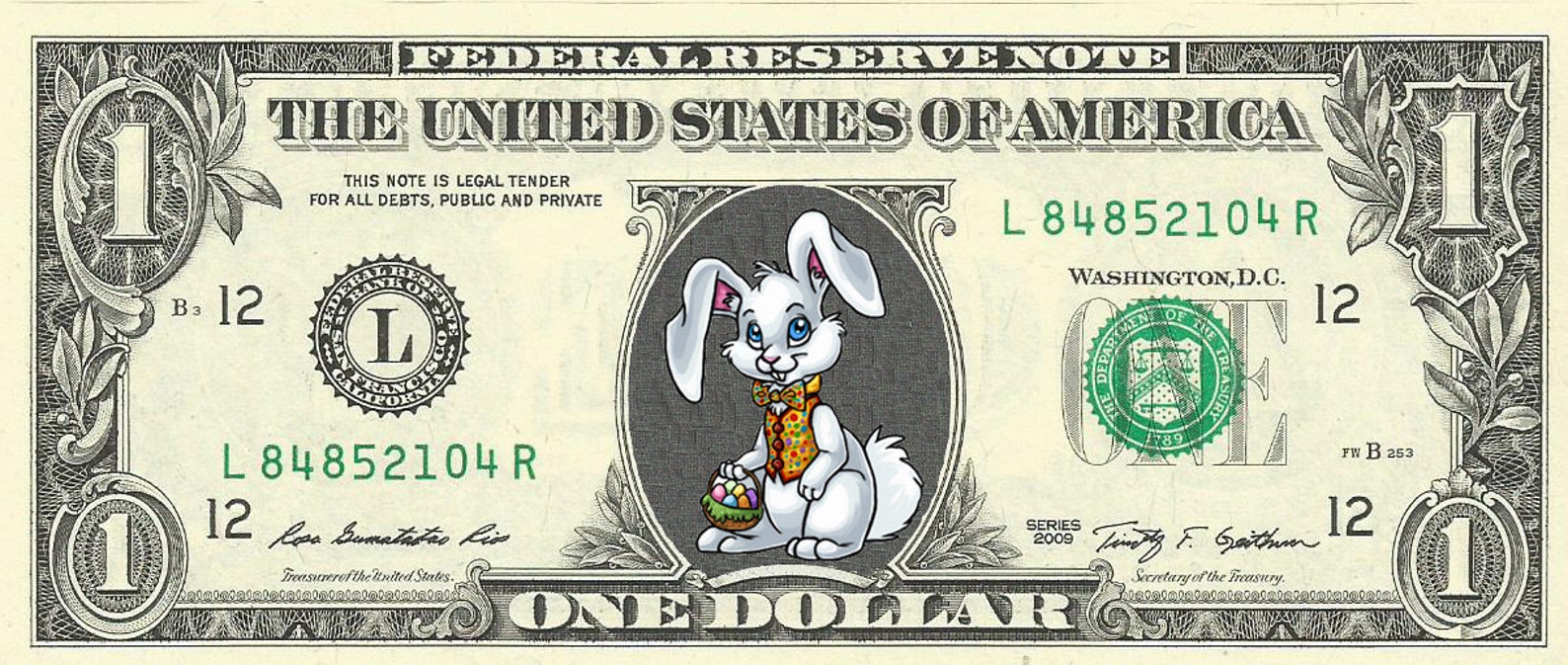 Easter Bunny 1 color Dollar Bill REAL Money cute Egg - Etsy
