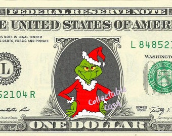 How the GRINCH Stole Christmas color Dollar Bill REAL | Etsy