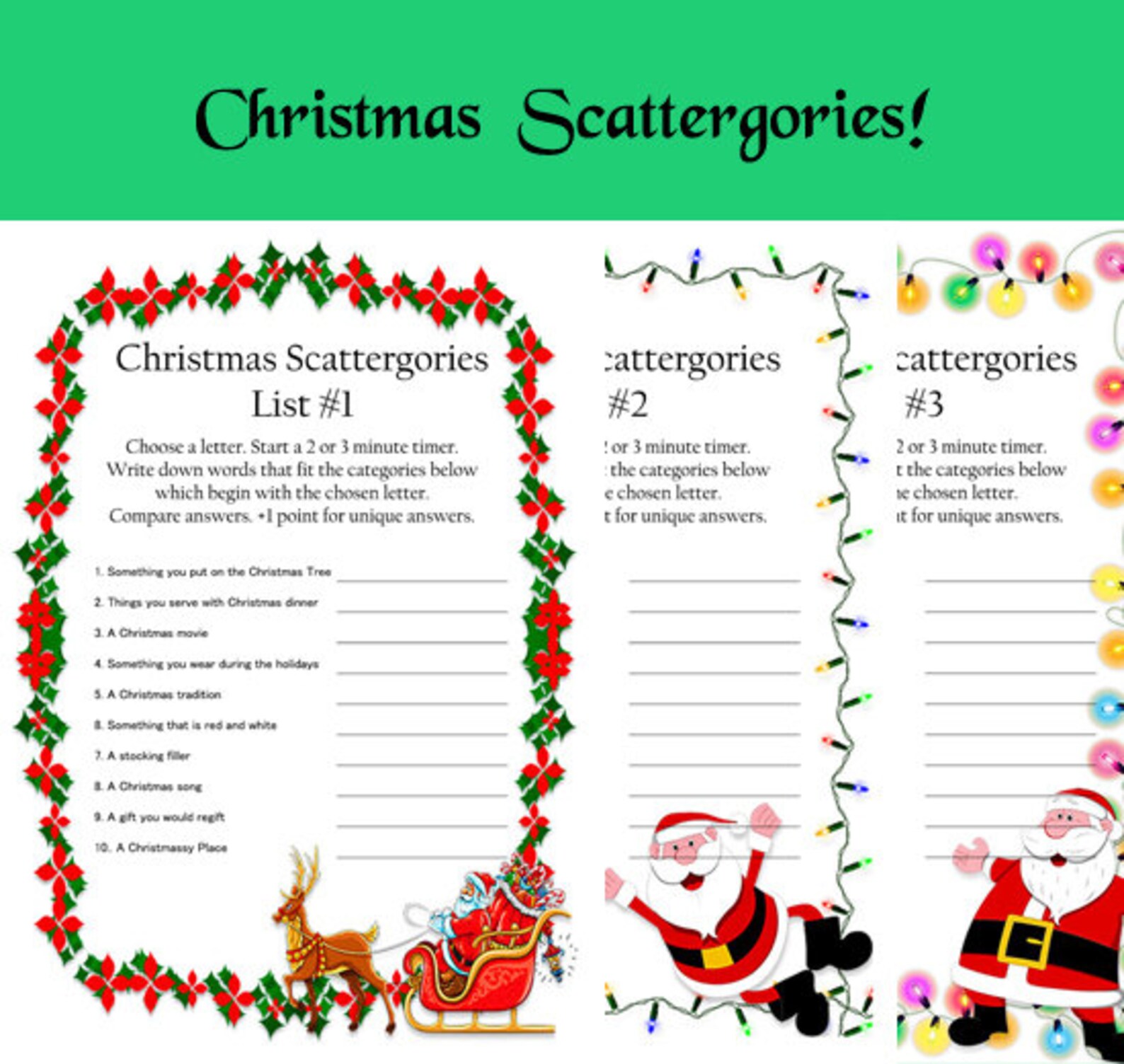Christmas Scattergories Game Xmas Party Game Fun for Kids - Etsy