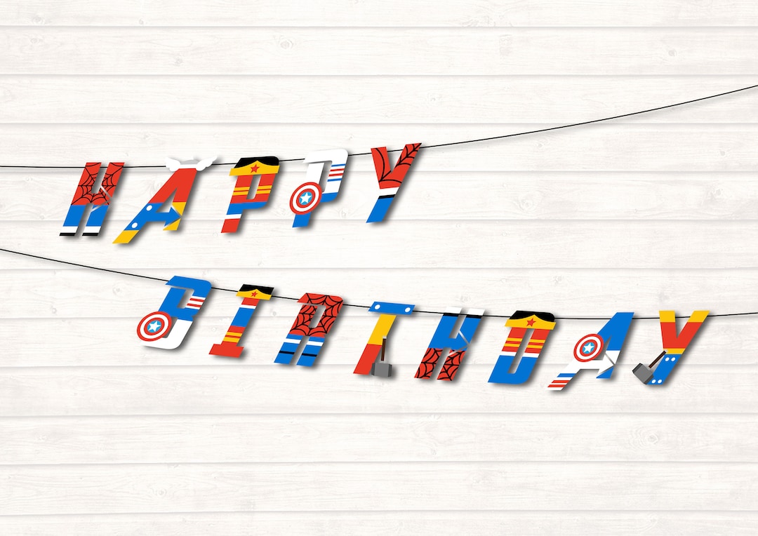 Marvel Birthday Banner Printable Superhero Pennant -spiderman Thor ...