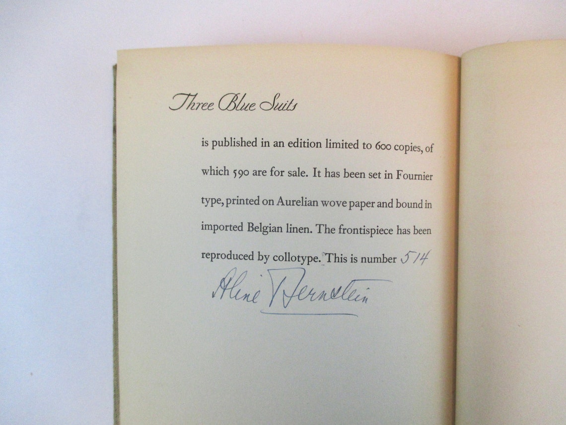 Three Blue Suits - Stories by Aline Bernstein - Signed Limited Edition ...