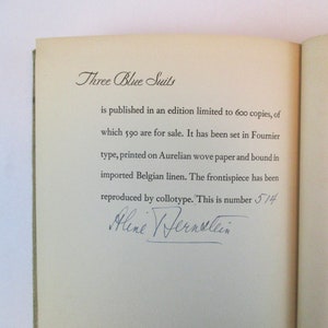 Three Blue Suits - Stories by Aline Bernstein - Signed Limited Edition ...