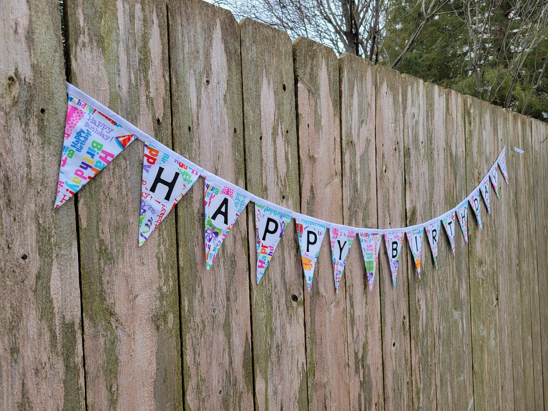 Happy Birthday Fabric Banner Reversible Party Celebration - Etsy