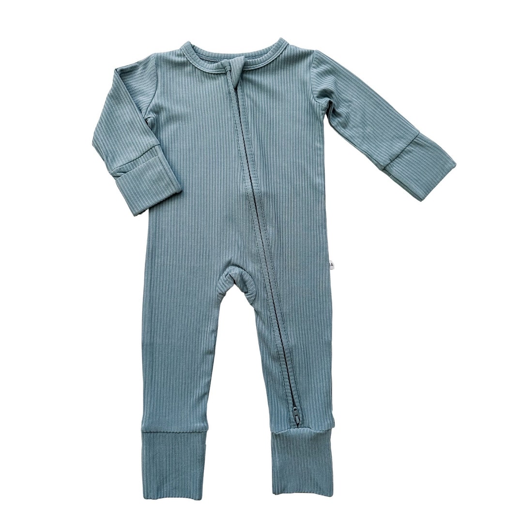 Dusty Blue Bamboo Pajamas, Blue Zipper Outfit, Blue Baby Pajamas, Baby ...