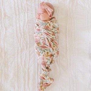 Dusty Pink Floral Muslin Swaddle Blanket, Newborn Swaddle, Floral ...