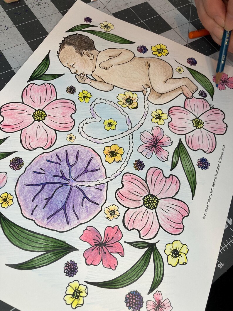 DOWNLOAD Newborn & Cord Heart Coloring Page - Newborn/ Pregnancy / Home ...