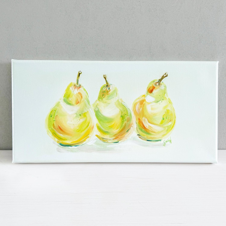 Pear Still Life Painting, Original Acrylic Fruit Canvas Art, Kitchen ...