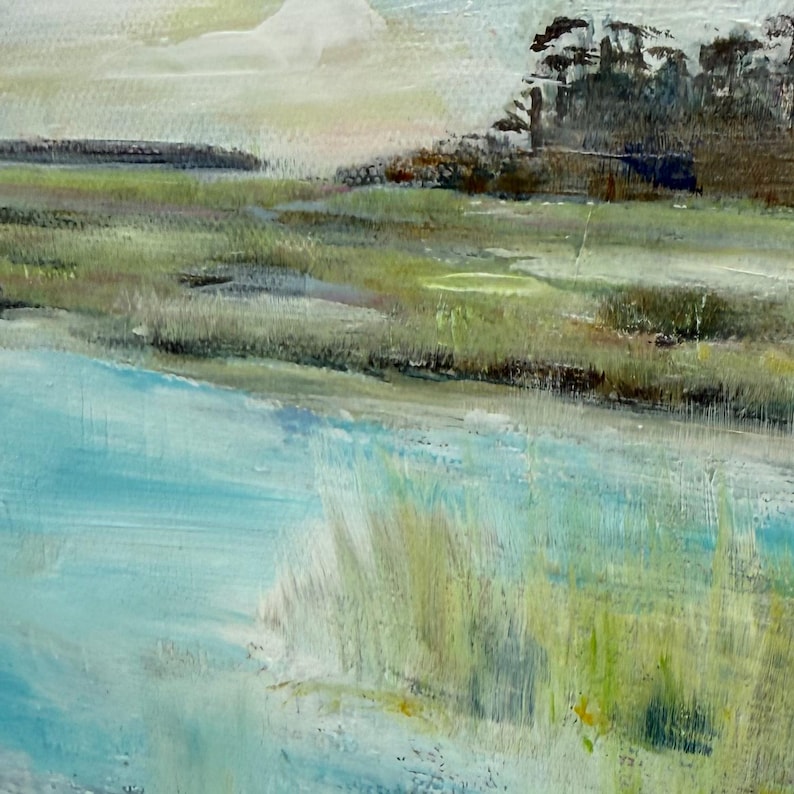 Blue Sky and Marsh Handpainted Coastal Painting, 24x18 Original Acrylic ...