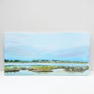 Blue Sky Marsh Painting Original 20x10 Panoramic Coastal Landscape ...