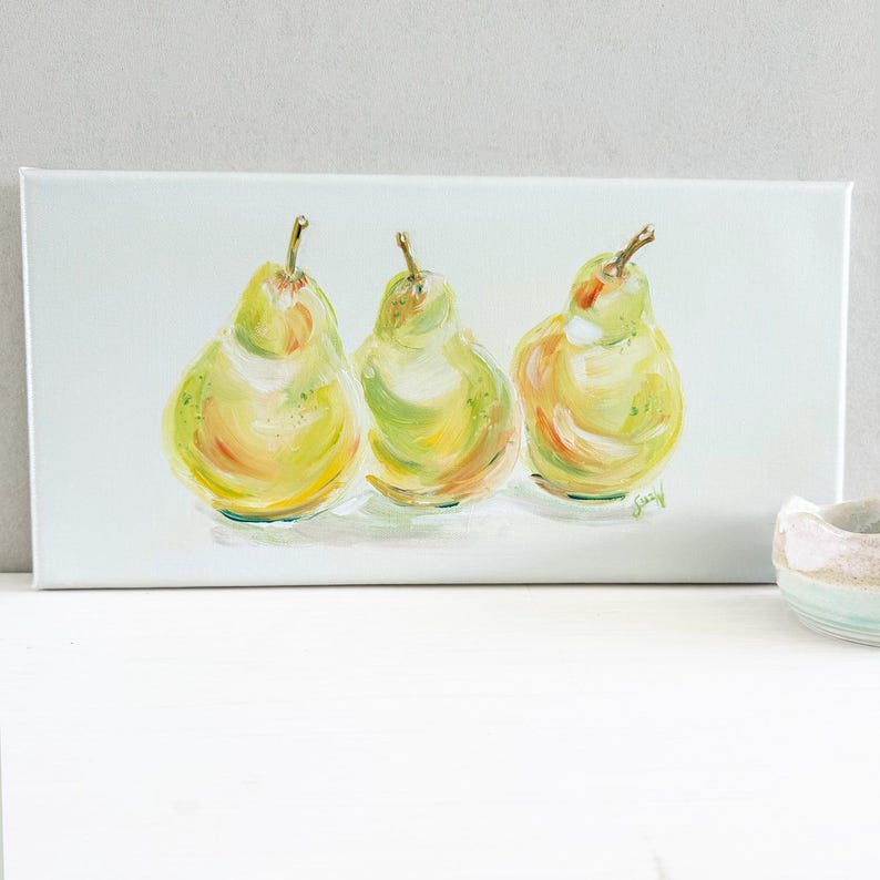 Pear Still Life Painting, Original Acrylic Fruit Canvas Art, Kitchen ...