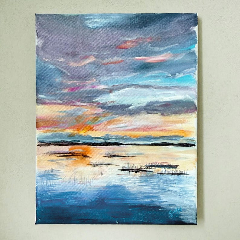 Sunset Marsh Painting, 8x10 Original Acrylic | Vibrant Lowcountry ...