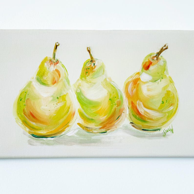 Pear Still Life Painting, Original Acrylic Fruit Canvas Art, Kitchen ...