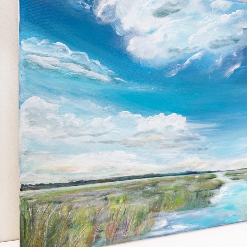 Blue Sky and Marsh Handpainted Coastal Painting, 24x18 Original Acrylic ...