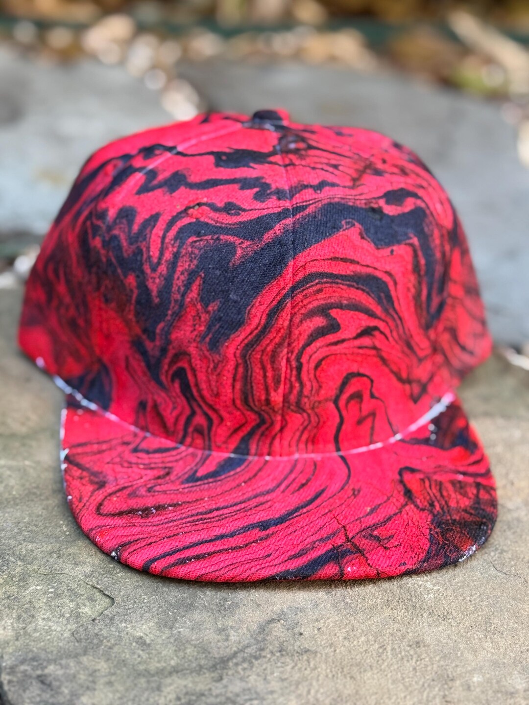 Hydro Dip/flat Bill Cap/snapback/red & Black - Etsy