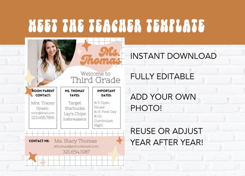 Retro, CANVA Template, Meet the Teacher - Etsy