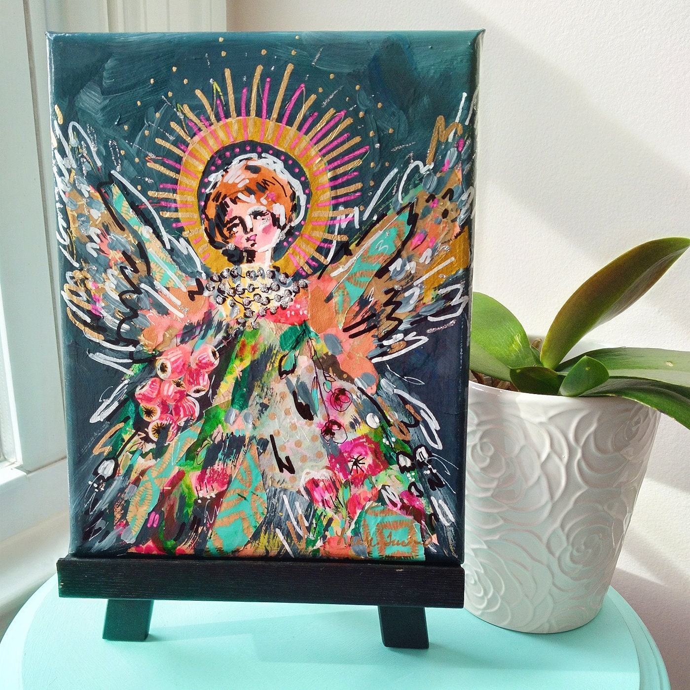 Giulia- Acrylic and Mixed Media Angel Painting - Etsy