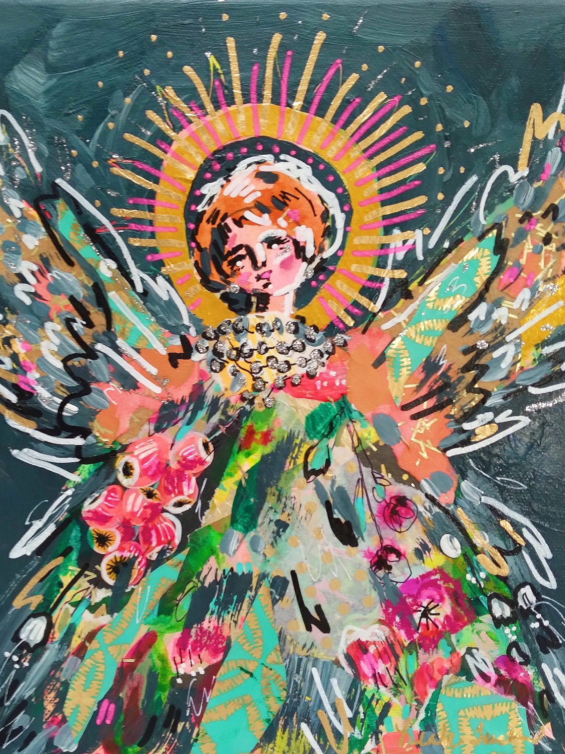 Giulia Acrylic and Mixed Media Angel Painting - Etsy