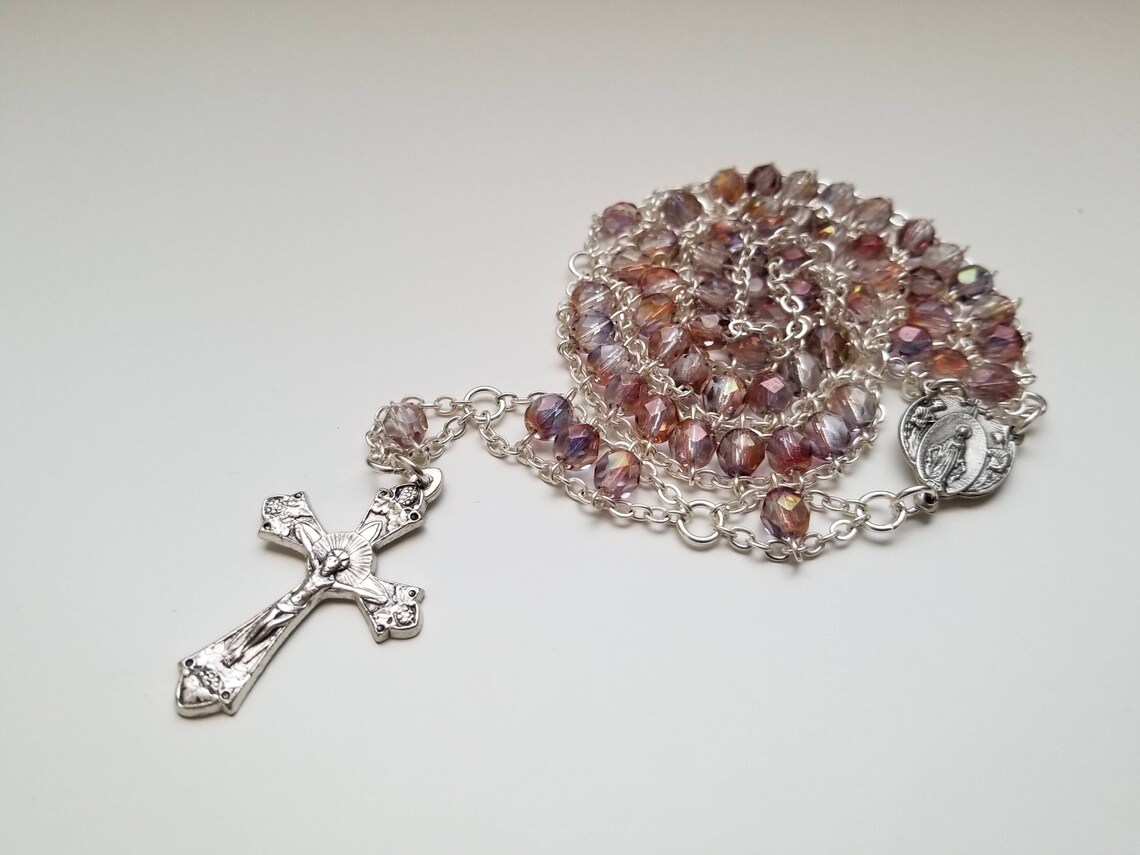 Pink and Purple Luster Ladder Rosary - Etsy
