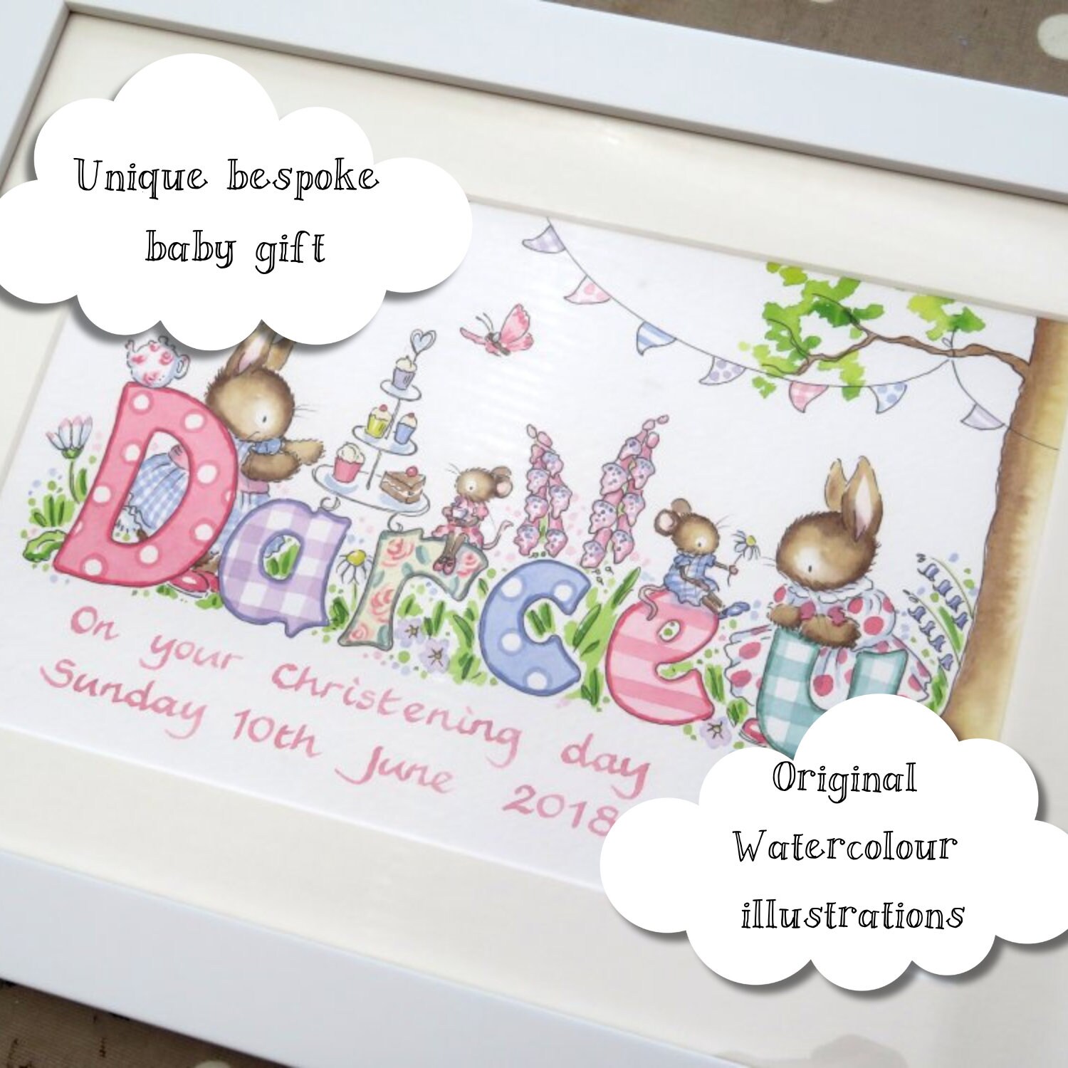 Personalised Baby Name Art — Hand Painted Watercolour Keepsake by Kate ...