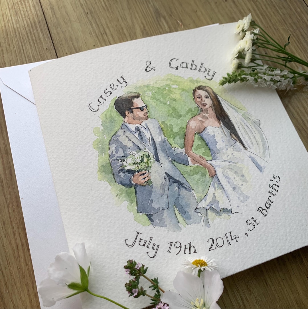 Unique Hand-painted Anniversary Card | Personalised Bride & Groom ...