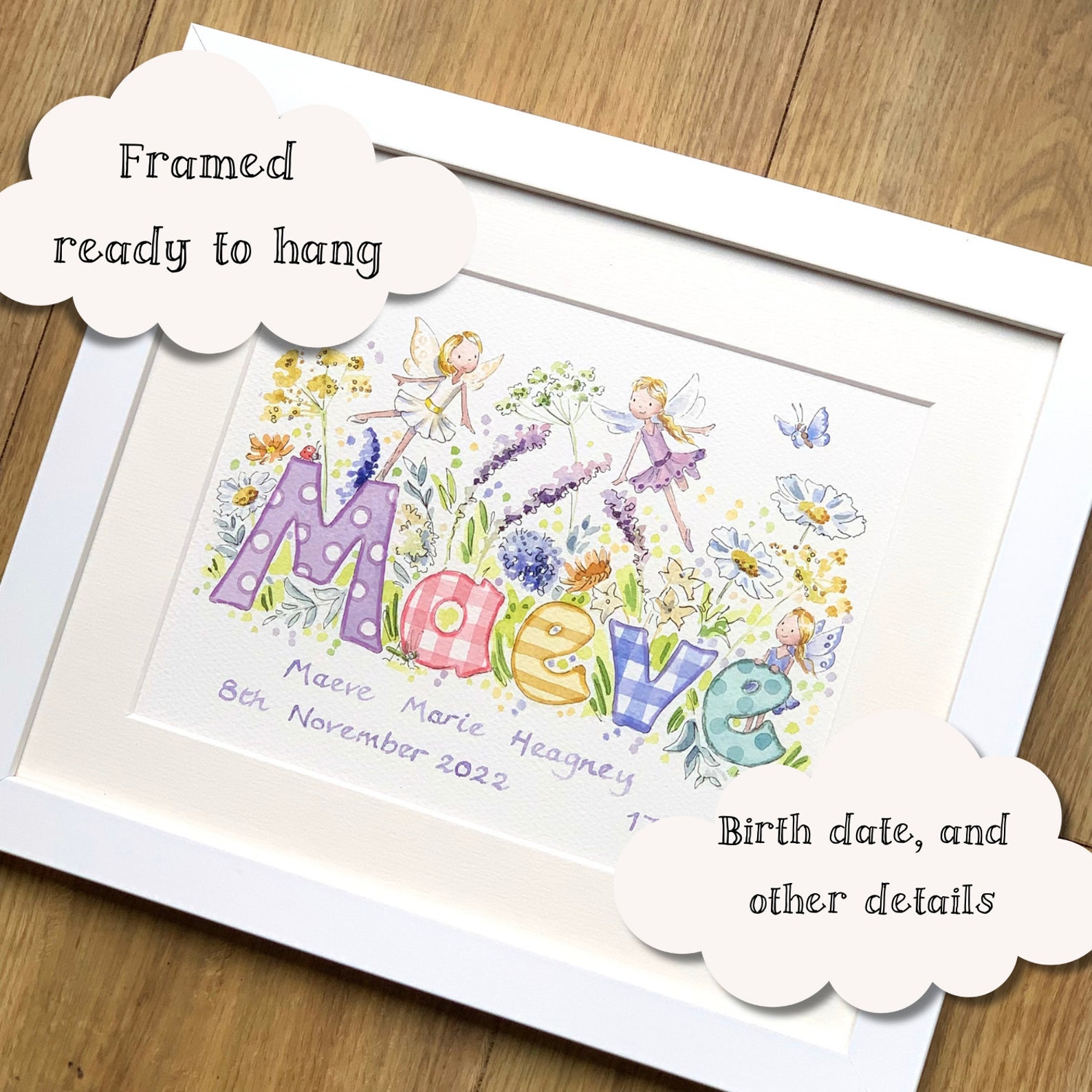 Personalised Baby Name Art — Hand Painted Watercolour Keepsake by Kate ...