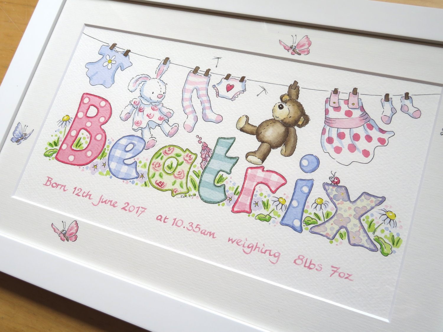 Bespoke Hand-painted Baby Name Art – Watercolour Nursery Keepsake by ...
