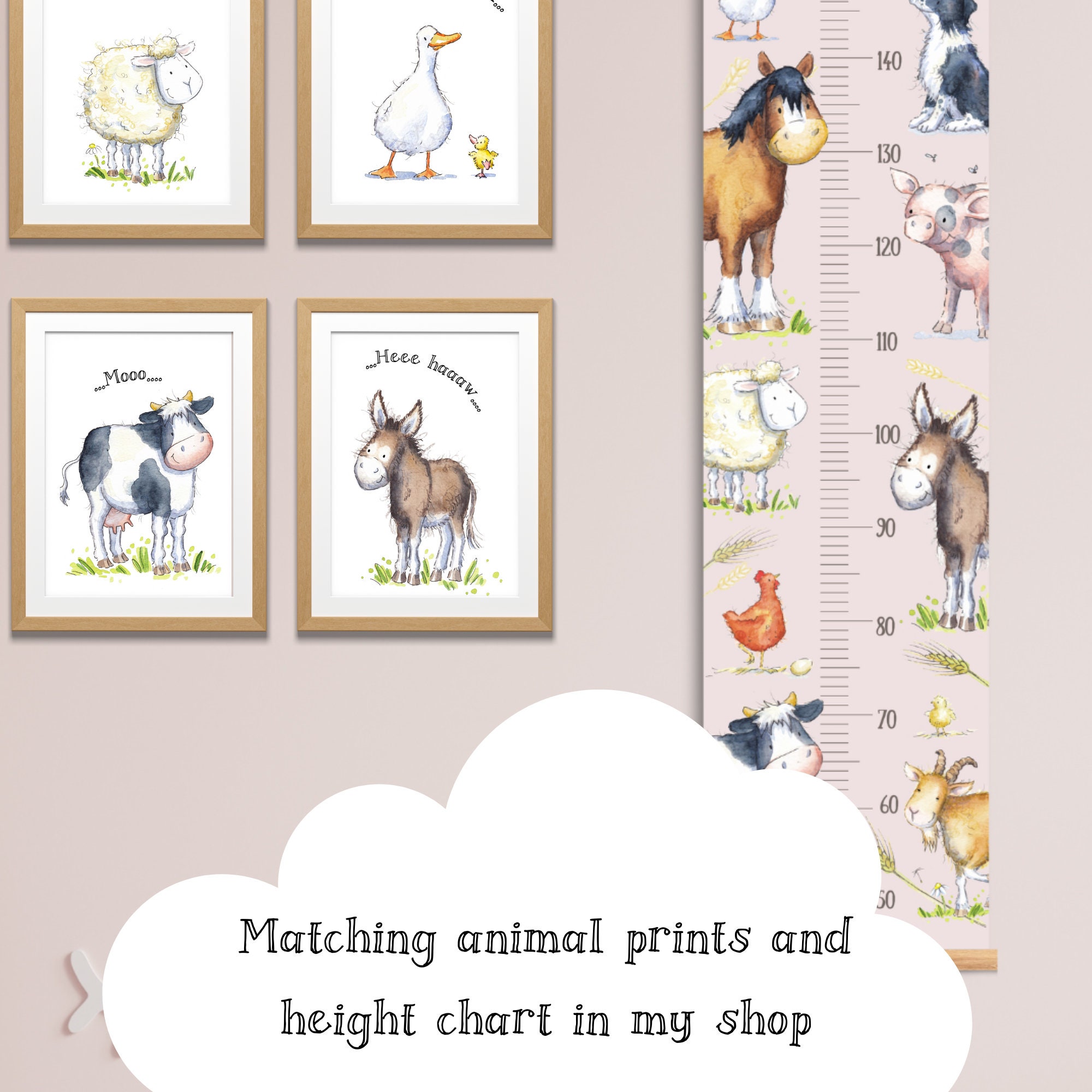 Farm Animals Growth Chart Personalised Childrens Height Chart, Pink ...
