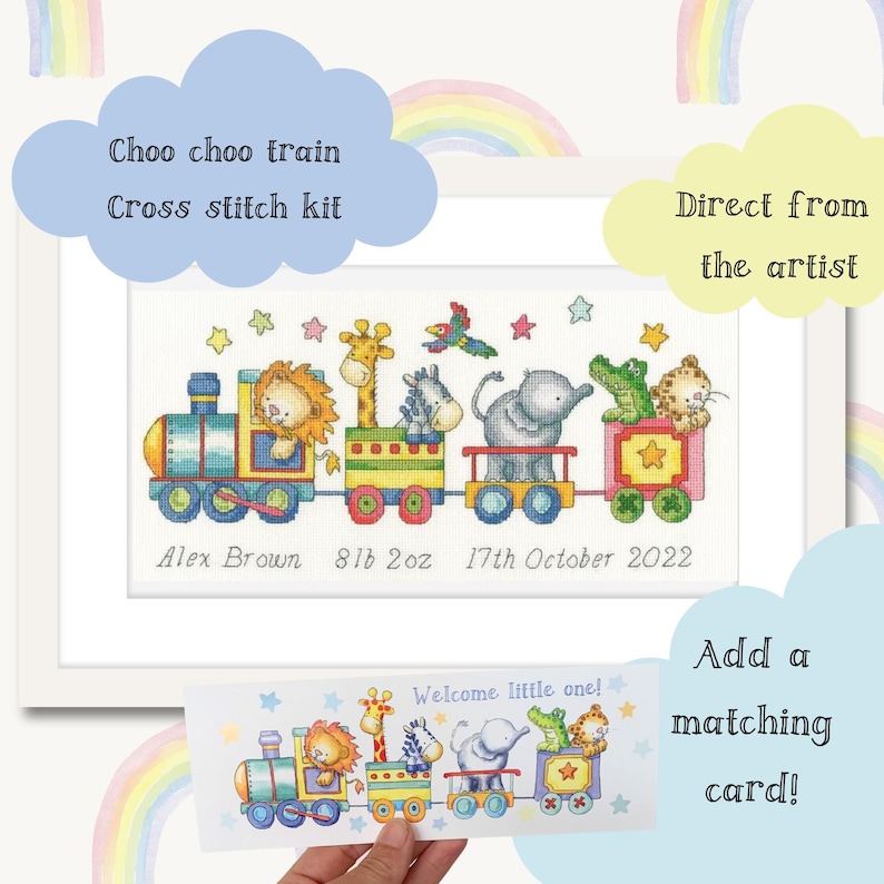 Baby Animal Train Cross Stitch Kit – Birth Sampler, Bothy Threads, Choo ...