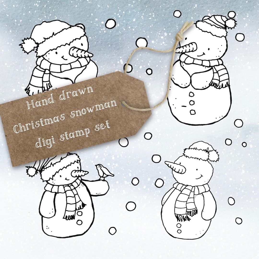 Hand Drawn Snowman Clipart, Christmas Scene Digi Stamp (digital ...