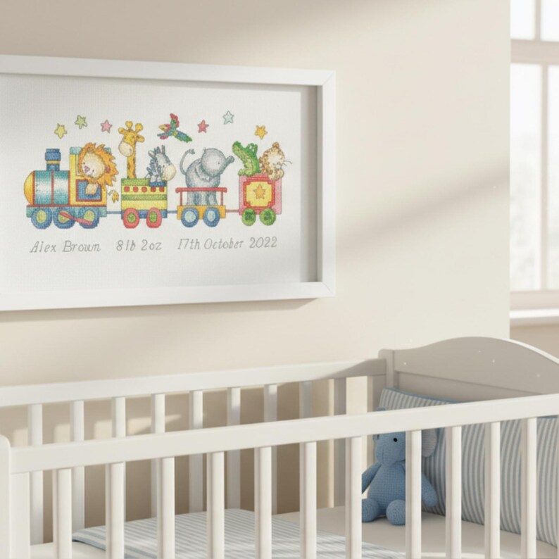 Baby Animal Train Cross Stitch Kit – Birth Sampler, Bothy Threads, Choo ...