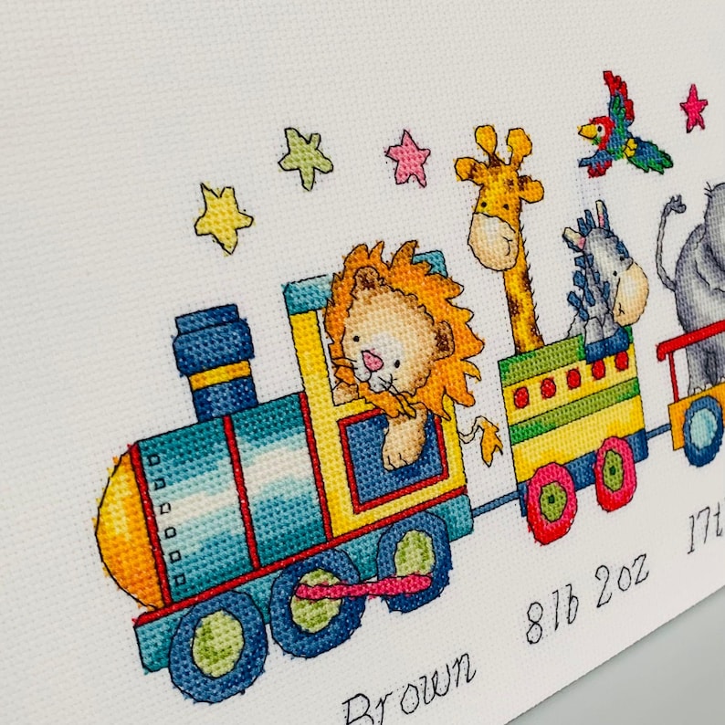 Baby Animal Train Cross Stitch Kit – Birth Sampler, Bothy Threads, Choo ...