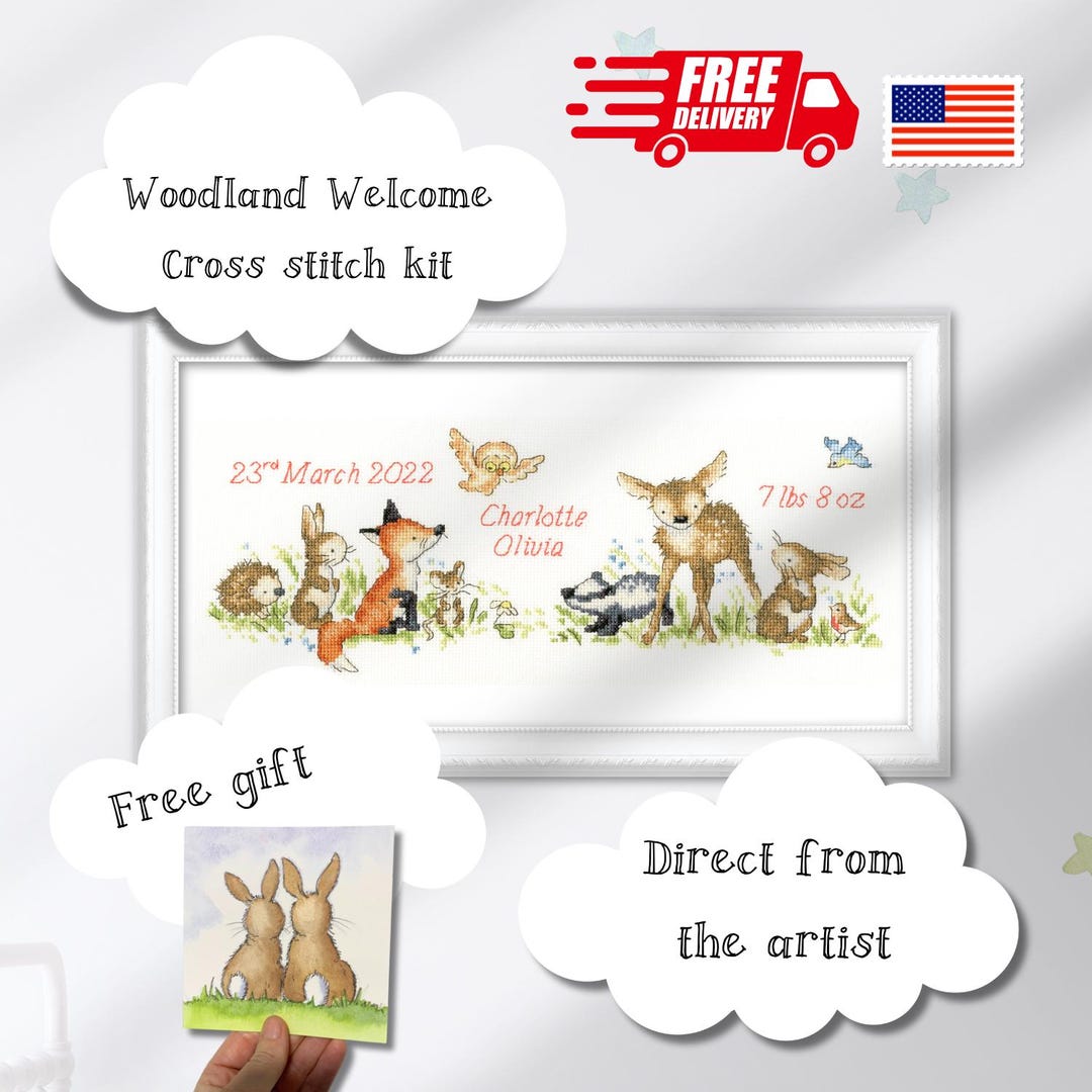 Cross Stitch Kit Woodland Welcome, Bothy Threads XKG4, Birth Sampler ...