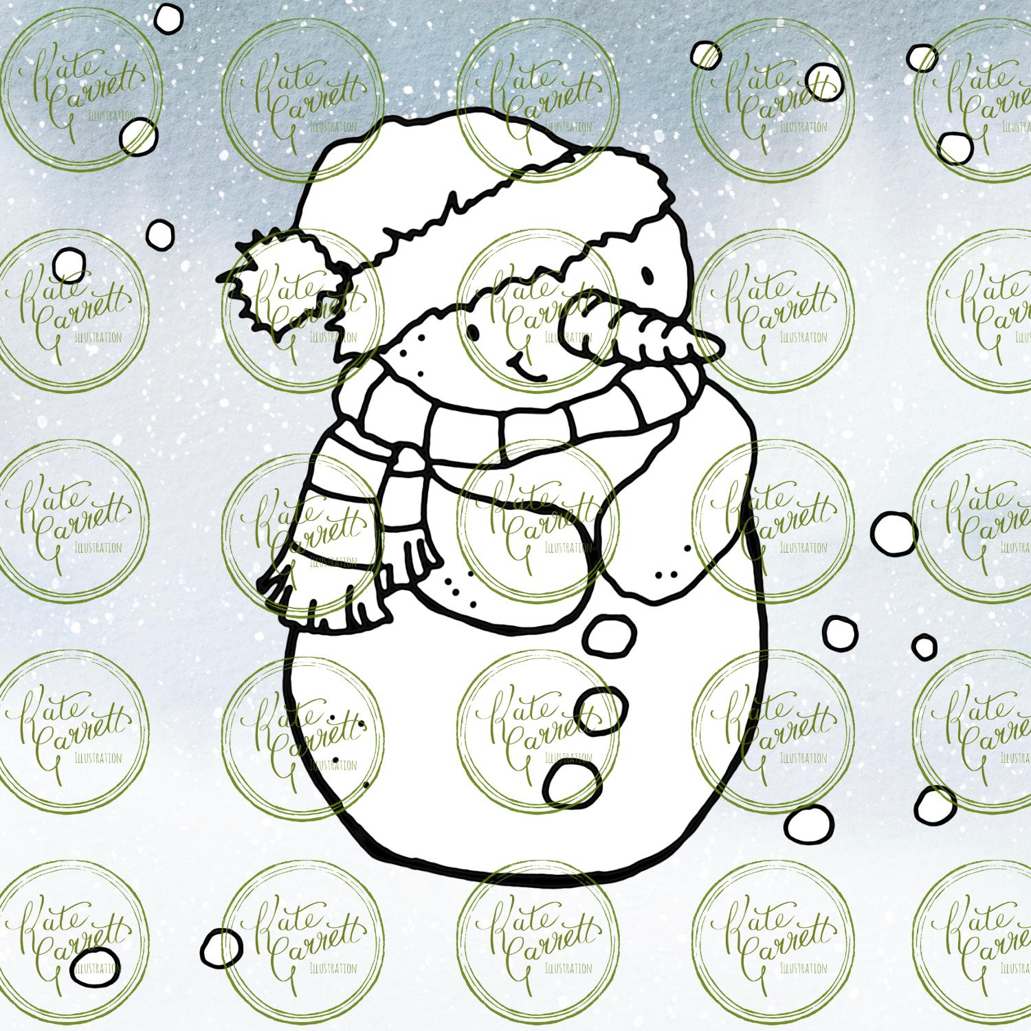 Hand Drawn Snowman Clipart, Christmas Scene Digi Stamp (digital ...