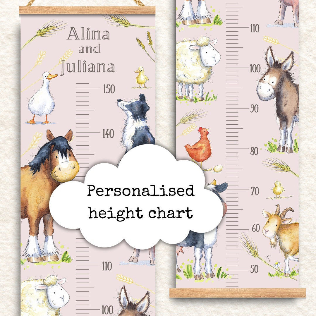 Farm Animals Growth Chart - Personalised Childrens Height Chart, Unique ...