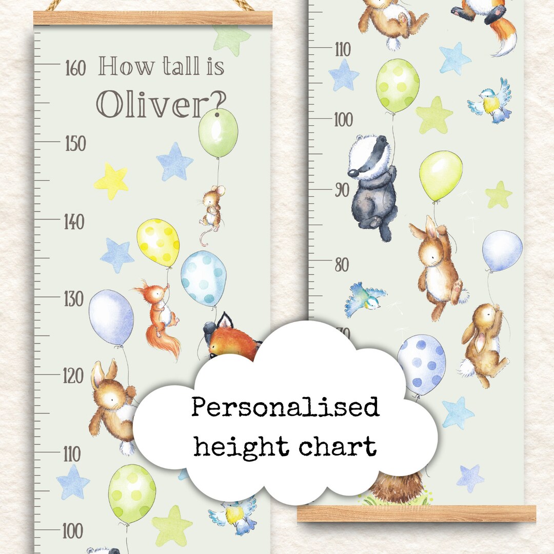 Woodland Animals Height Chart, Personalised Growth Chart, Nursery Decor ...