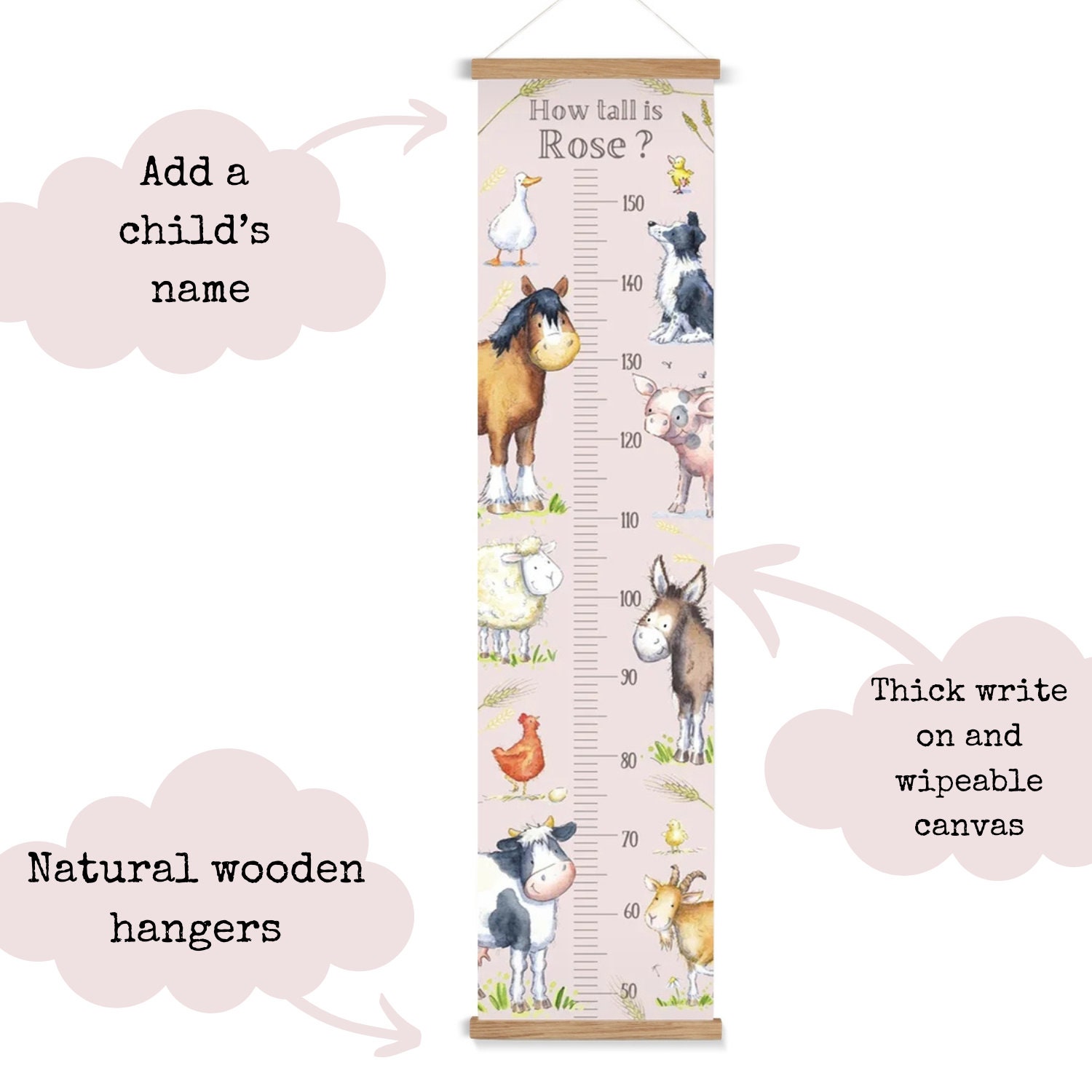 Farm Animals Growth Chart - Personalised Childrens Height Chart, Unique ...