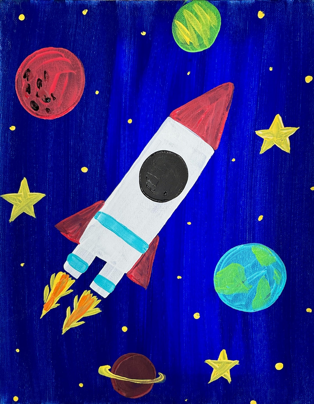 Blast Off! Rocket- Kids on Canvas Painting Instructions - Etsy