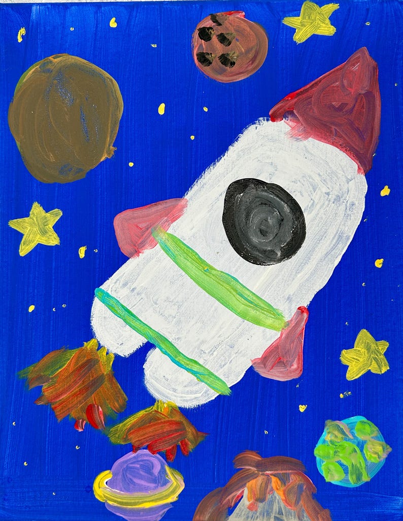 Blast Off! Rocket- Kids on Canvas Painting Instructions - Etsy