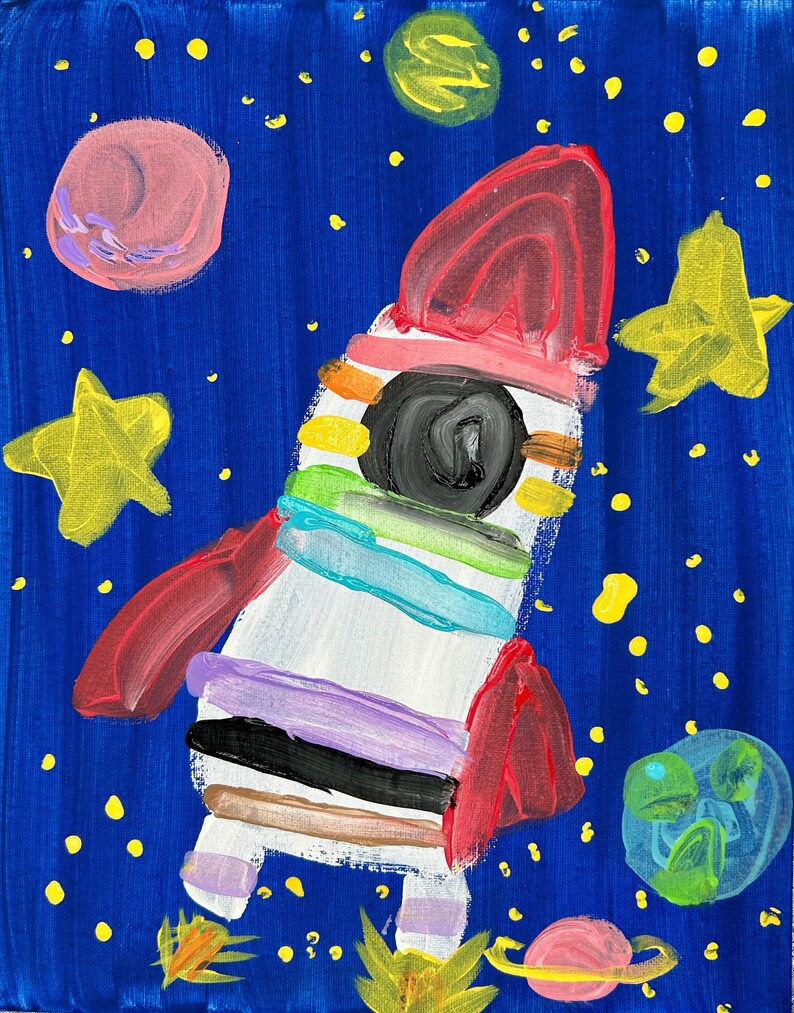 Blast Off! Rocket- Kids on Canvas Painting Instructions - Etsy