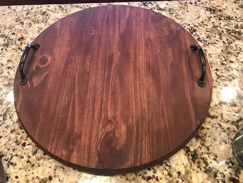 18" Round Wood Serving Tray W/ Handles - Etsy