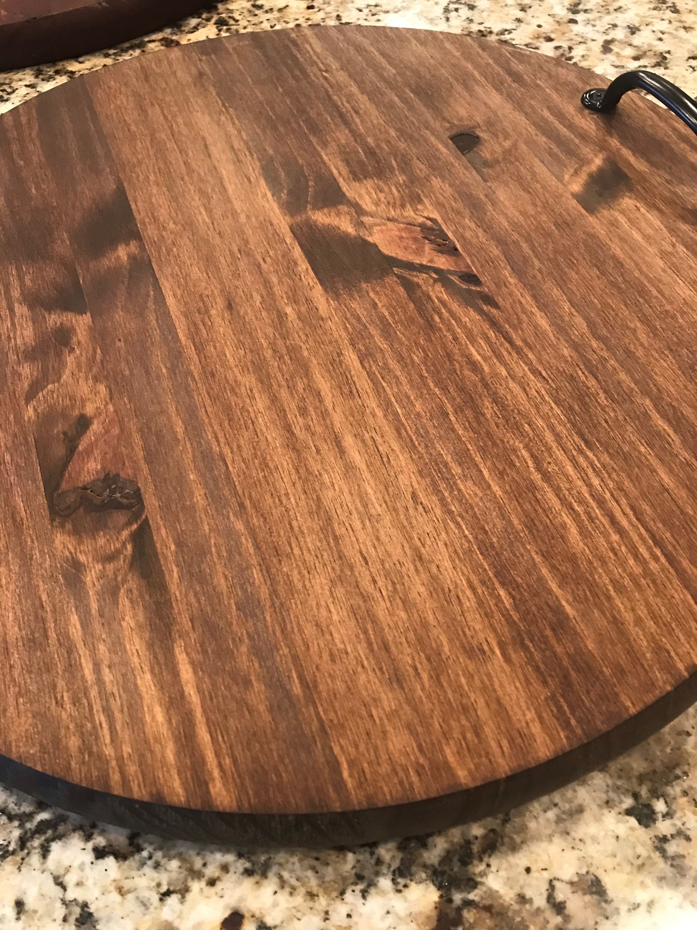 18" Round Wood Serving Tray W/ Handles - Etsy