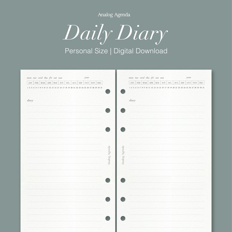 Printable | Planner | Personal Size | Undated | Daily Diary | Digital ...