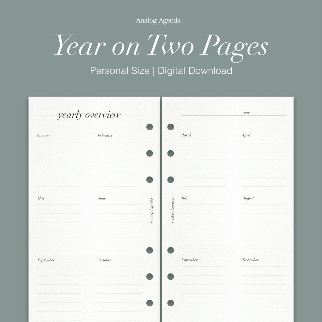 Printable | Planner | Personal Size | Undated | Year on Two Pages ...