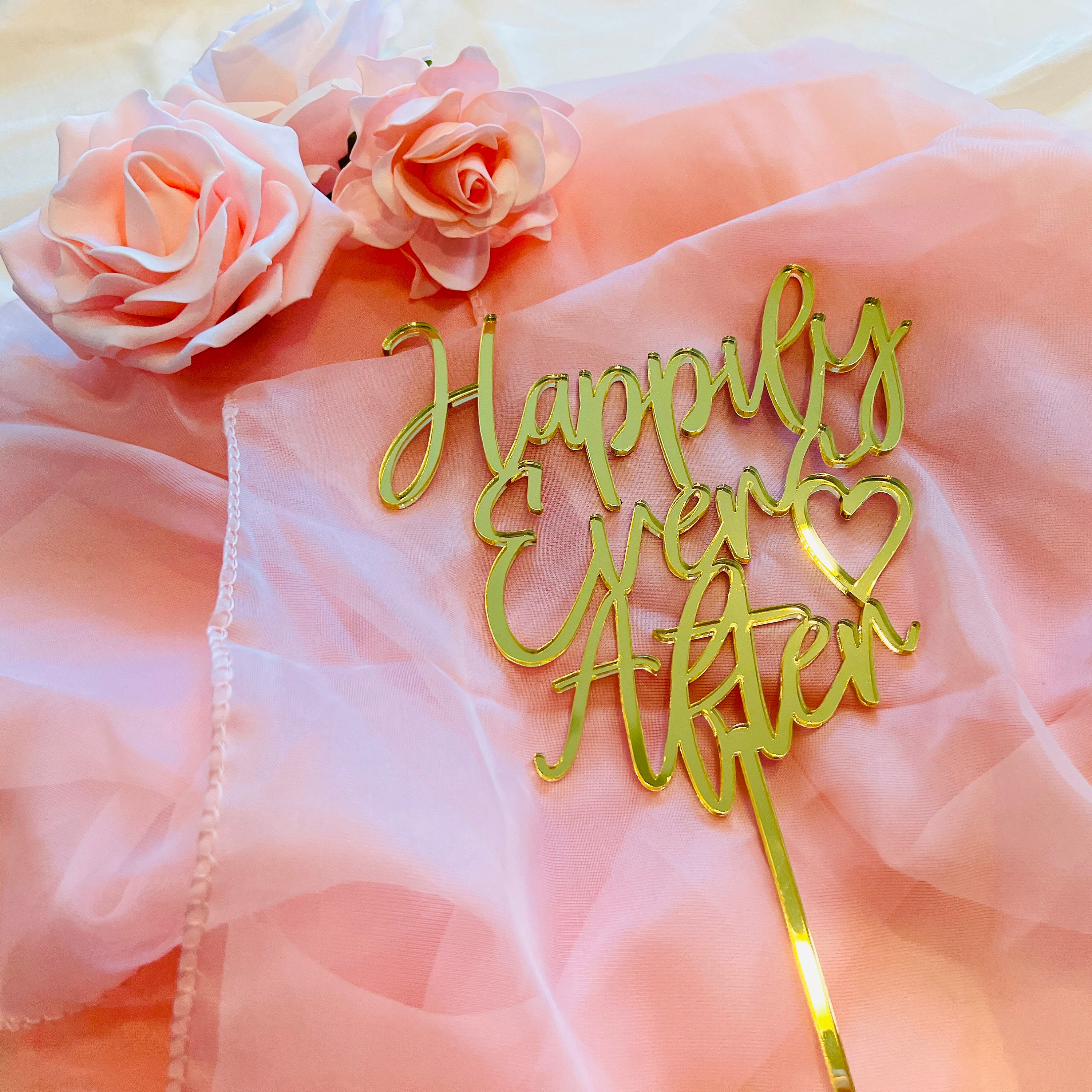 Happily Ever After Script Cursive Font Gold Shiny Cake Topper Wedding ...