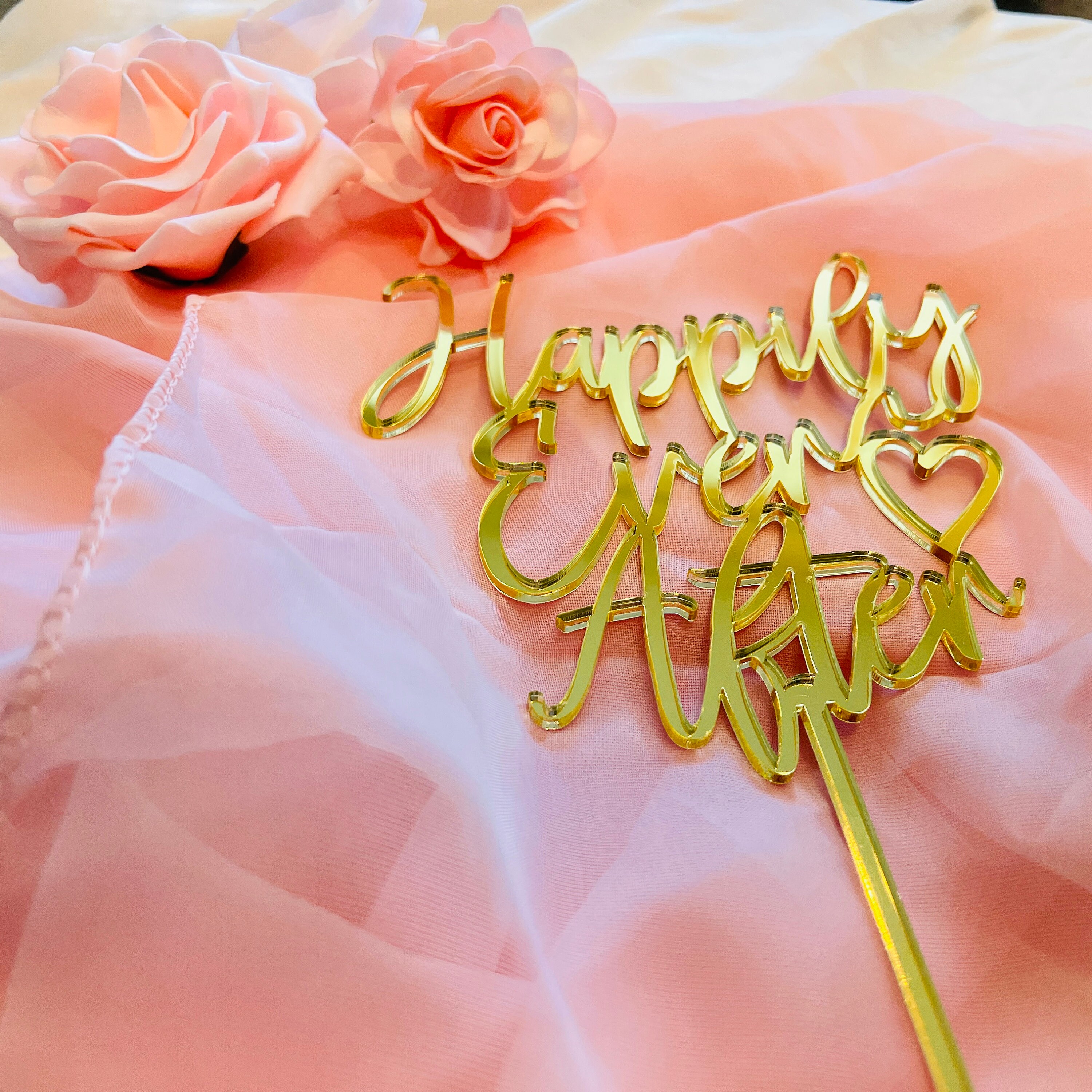 Happily Ever After Script Cursive Font Gold Shiny Cake Topper Wedding ...
