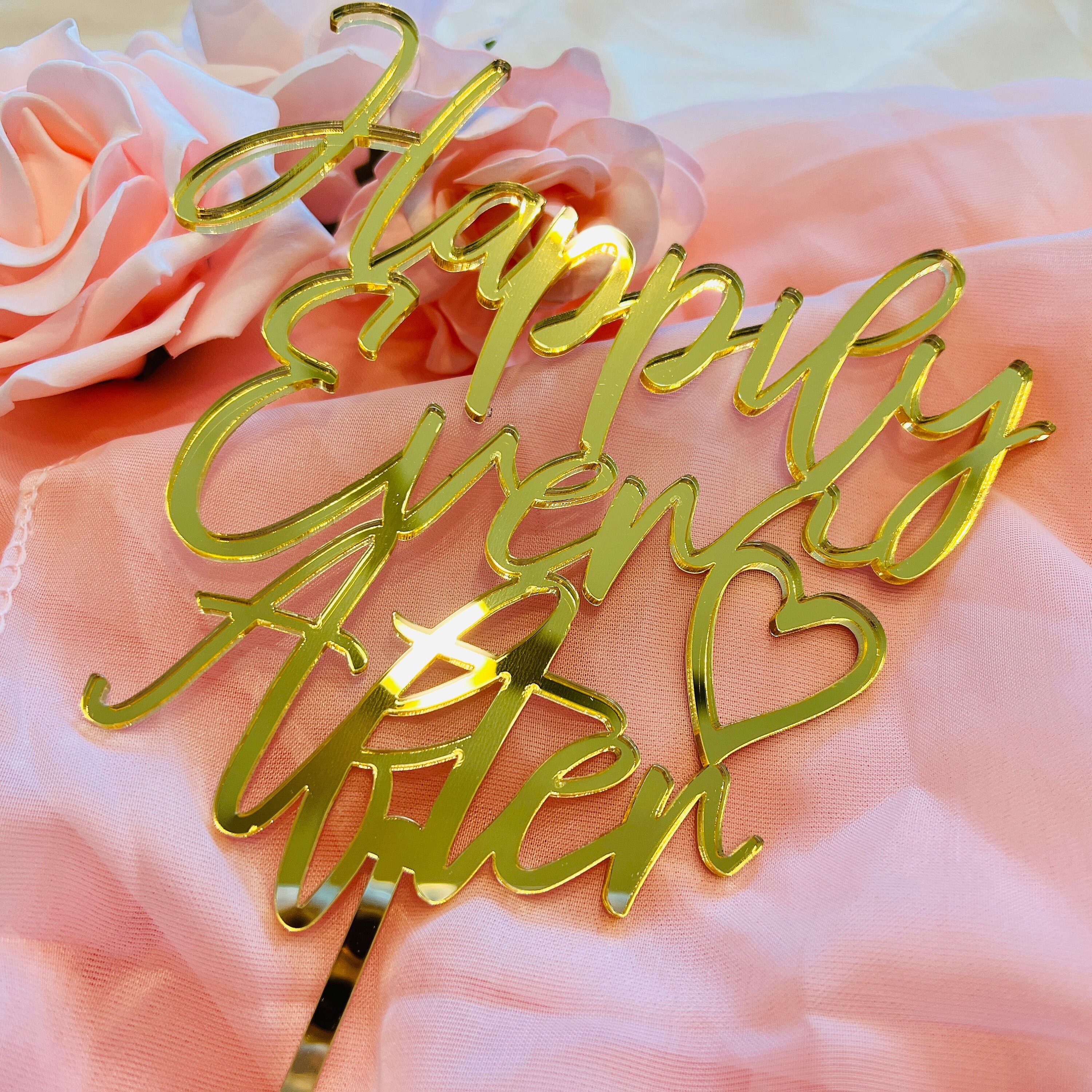 Happily Ever After Script Cursive Font Gold Shiny Cake Topper Wedding ...