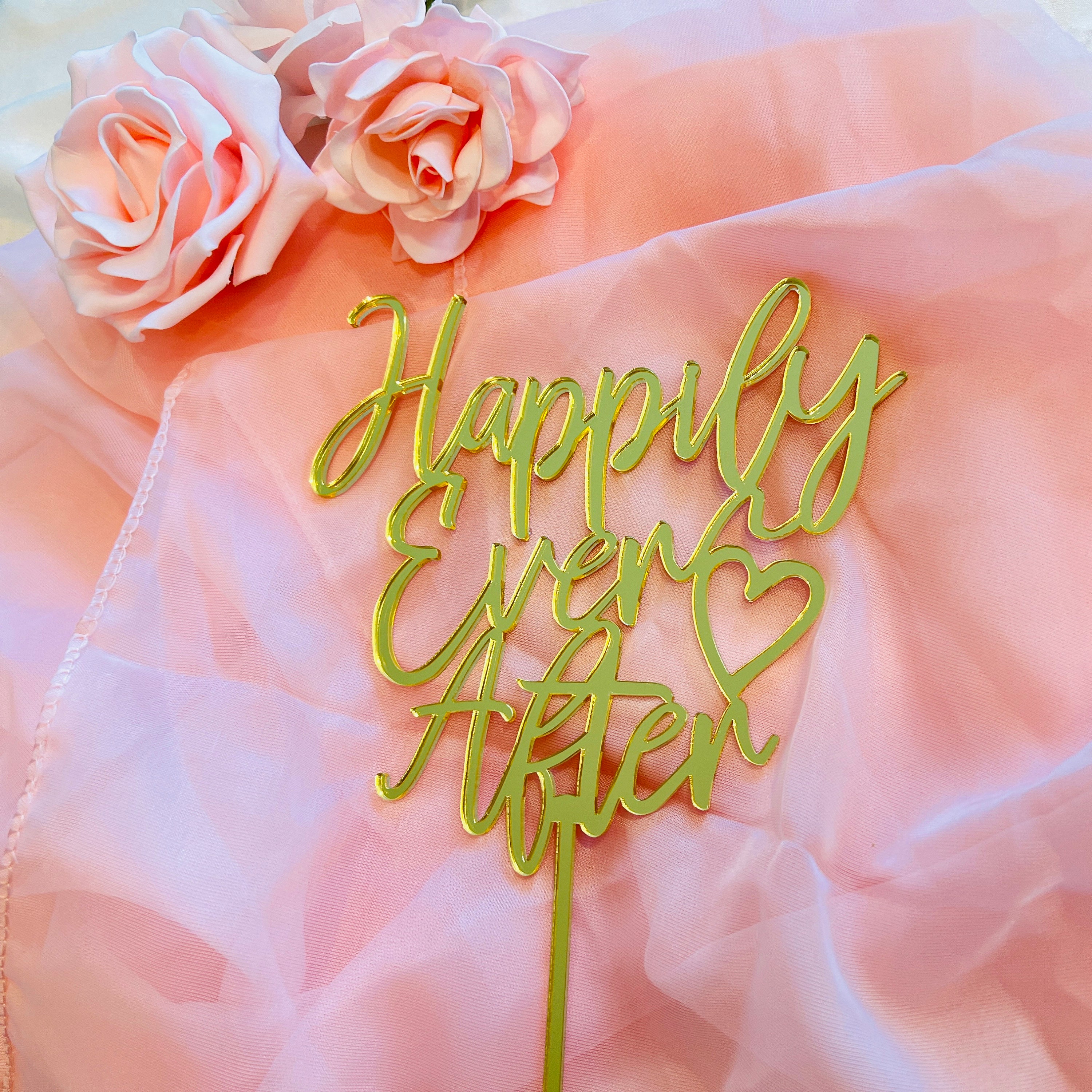 Happily Ever After Script Cursive Font Gold Shiny Cake Topper Wedding ...