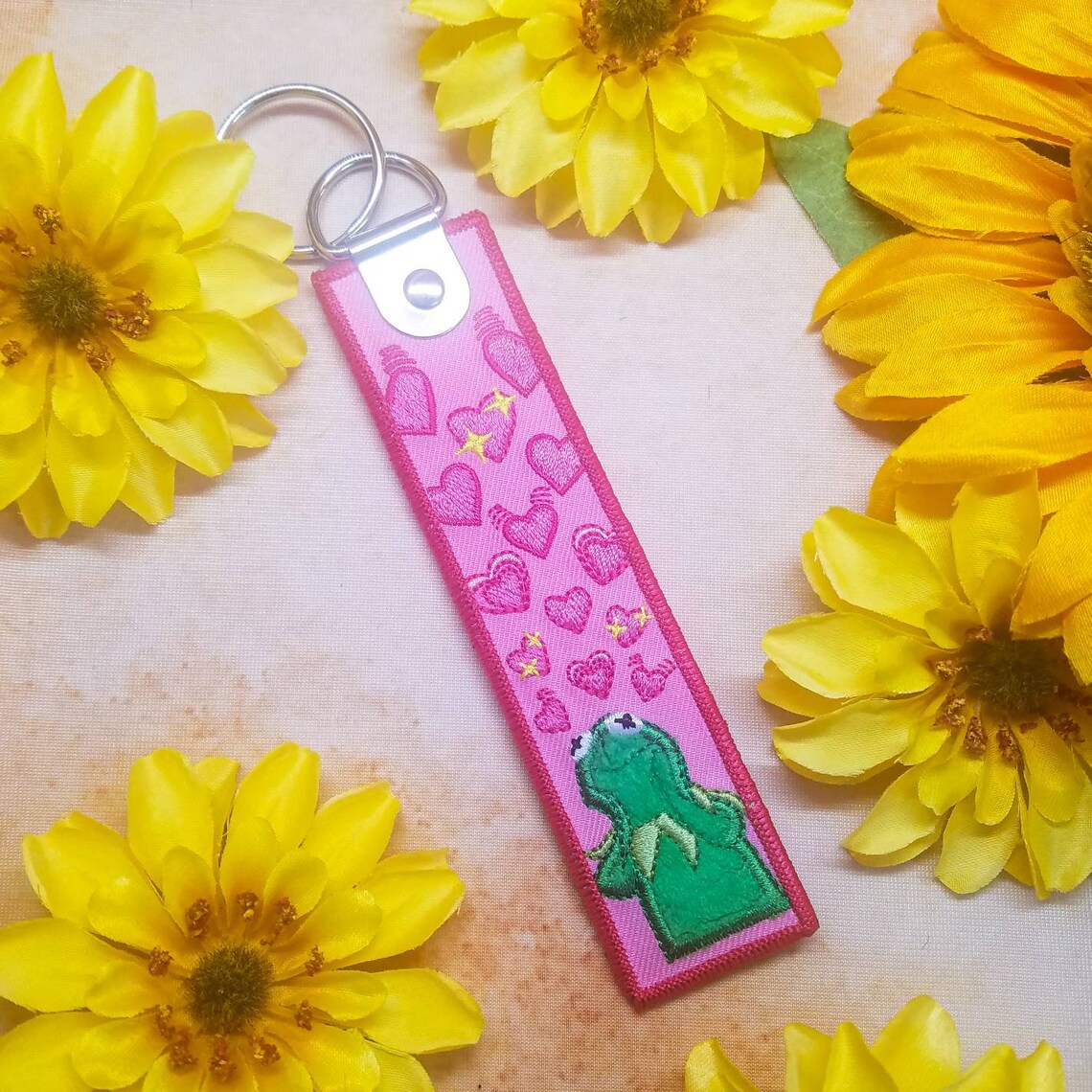 Kermit Heart Emoji Embroidered Keychain Sensory Strip - Etsy