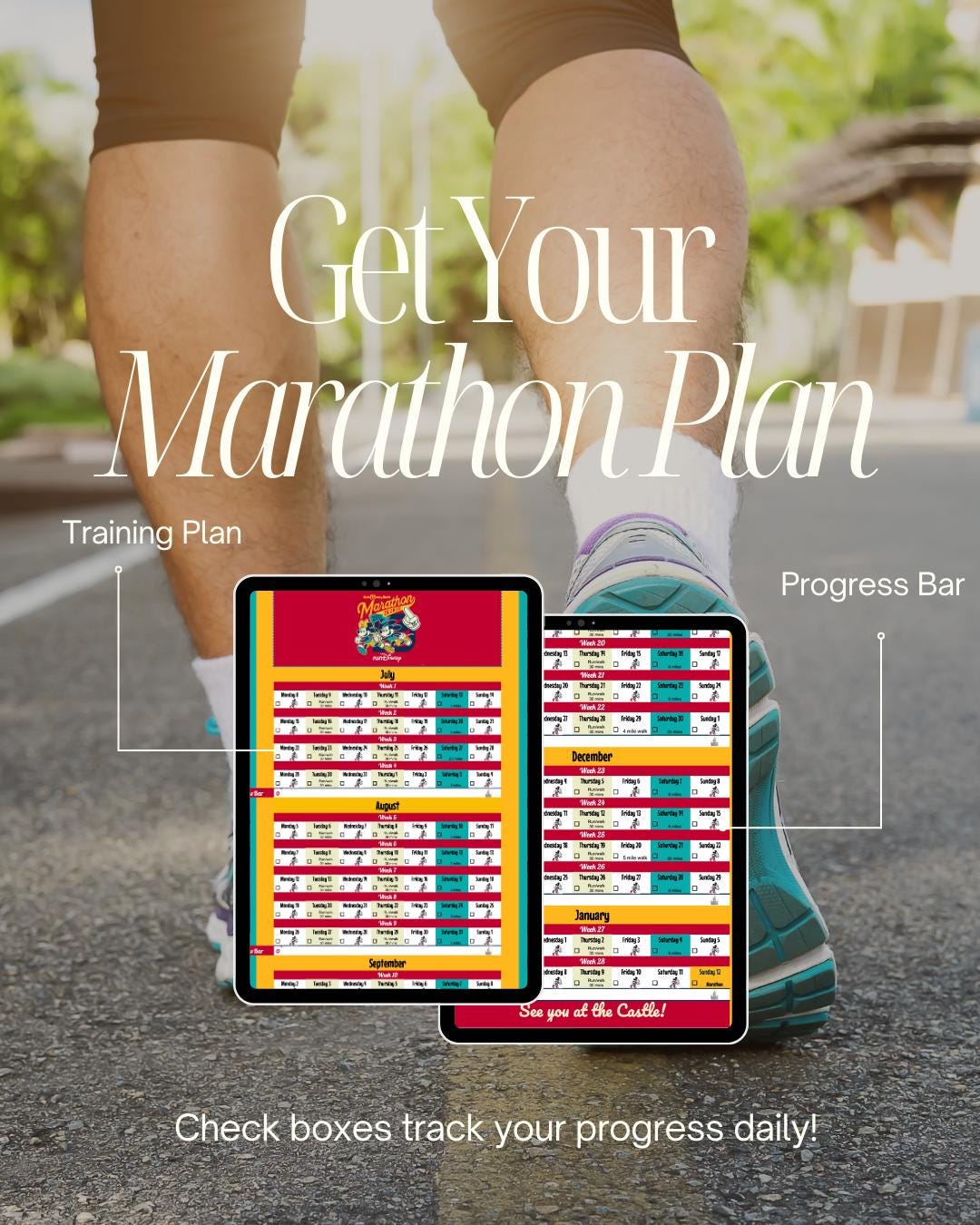 Marathon Training Plan for Beginners complete With Checkboxes, Progress ...